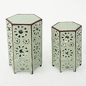 GDFStudio Elliot Outdoor 12 Inch and 14 Inch Sunburst Iron Side Table Set (Crackle Green)
