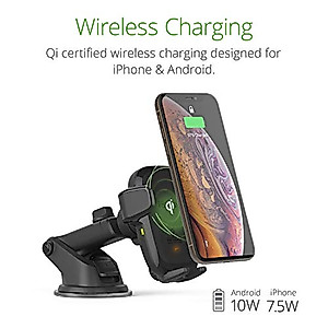 iOttie Auto Sense Qi Wireless Car Charger with Extra Mounting Base - Automatic Clamping Dashboard Phone Mount with Wireless Charging for Google Pixel, iPhone, Samsung Galaxy, Huawei, LG, Smartphones
