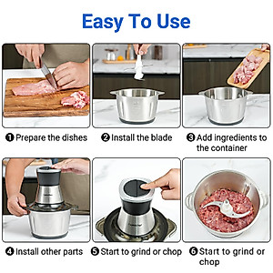 Meat Grinder Electric, AMZCHEF 500W Food Processor with Stainless Steel Bowl (8 Cup) & 2 Speed Modes, Meat Vegetable Chopper Electric with 4 Sharp Blades for Family & Baby Use