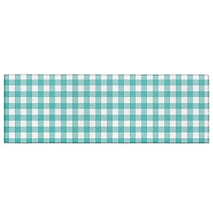 YOKOU Kitchen Rugs, Farmhouse Decoration Teal Green and White Buffalo Check Plaid Non Slip Runner Rug Mat for Floor, Kitchen, Bedside, Sink, Office, Laundry, 18"X47.2"