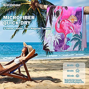 Winthome Microfiber Sand Free Beach Towel Thin Quick Fast Dry 35.4" x 70.8” Oversized Extra Large Lightweight Towels for Travel Sports Pool Swimming Bath Camping Yoga Girls Women Adults