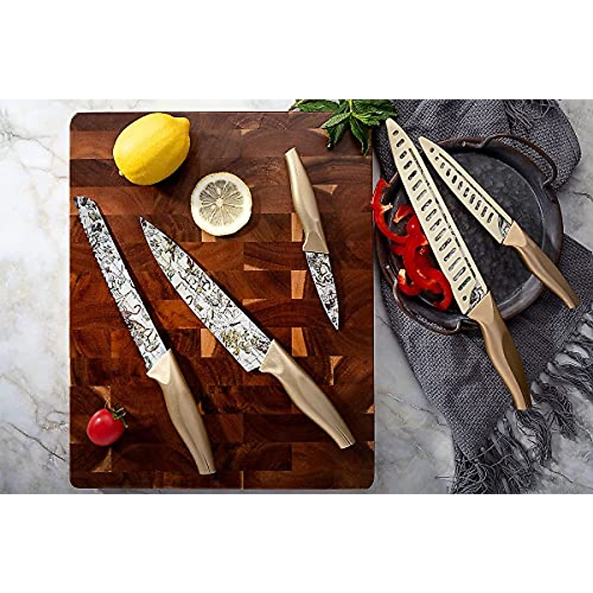 Karcu Knife Set, 5-piece Kitchen Knife Set Nonstick Coated with 5 Knife Sheath Covers