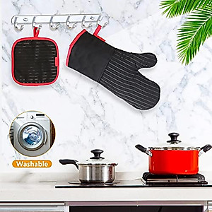 AORESAC Oven Mitts and Pot Holders Set, 500°F Heat Resistance and Flexible Oven Gloves for Kitchen Cooking, Non-Slip Silicone Surface and Soft Quilted Liner, 4 Pieces Set, 13 Inches