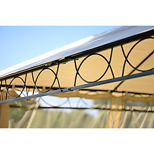 BBQ Gazebo Outdoor Gazebo Tent Gazebo with Mosquito Netting Canopy Cover Metal Hardtop Gazebos Double Tiered Grill Canopy with UV Protection for Garden Couryard 127.2" L*127.2" W*113.0" H Beige