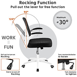 Yaheetech Ergonomic Office Chair, Swivel Task Chair with Adjustable Lumbar Support, Mid Back Mesh Computer Chair with Flip-up Armrests Padded Task Chairs, Executive Chair for Home Office White