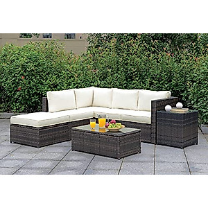 PayLessHere Wicker Side Coffee Table,Outdoor Side Tables with Square Glass Top and Storage Bistro Table Patio Furniture End Tables Garden Table Grey (Large)