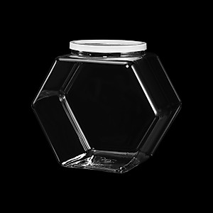 Uiifan 1 Piece Hexagonal Plastic Candy Jar with Lid Cookie Jar Clear Hexagonal Candy Containers for Snacks, Cookies, Dog Food, Craft and Sewing Supplies, Coffee Pod, Laundry Pod (29 oz)