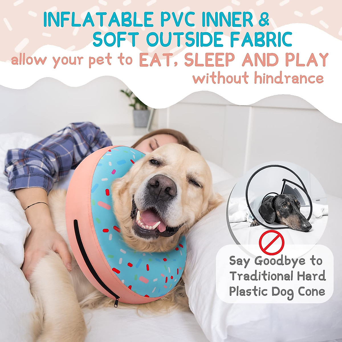 Supet Inflatable Dog Cone Collar Alternative After Surgery, Dog Neck Donut Collar Recovery E Collar for Post Surgery, Soft Dog Cone for Small Medium Puppies Cats