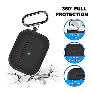 Linsaner AirPods Pro Case Cover with Keychain, Full Protective Silicone Skin Accessories for Women Men Girl with Apple AirPods Pro Case,Front LED Visible，Black