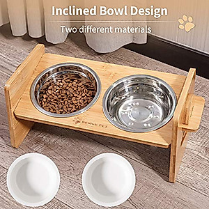 BINGBING Raised Pet Bowl for Cats and Small Dogs, Adjustable Elevated Dog Cat Food and Water Bowl Stand Feeder with Extra Stainless Steel Bowls (Small to Medium with 4 Bowls)