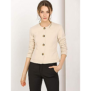 Allegra K Women's Fall Casual Jacket Elegant Button Front Work Office Blazer X-Small Beige