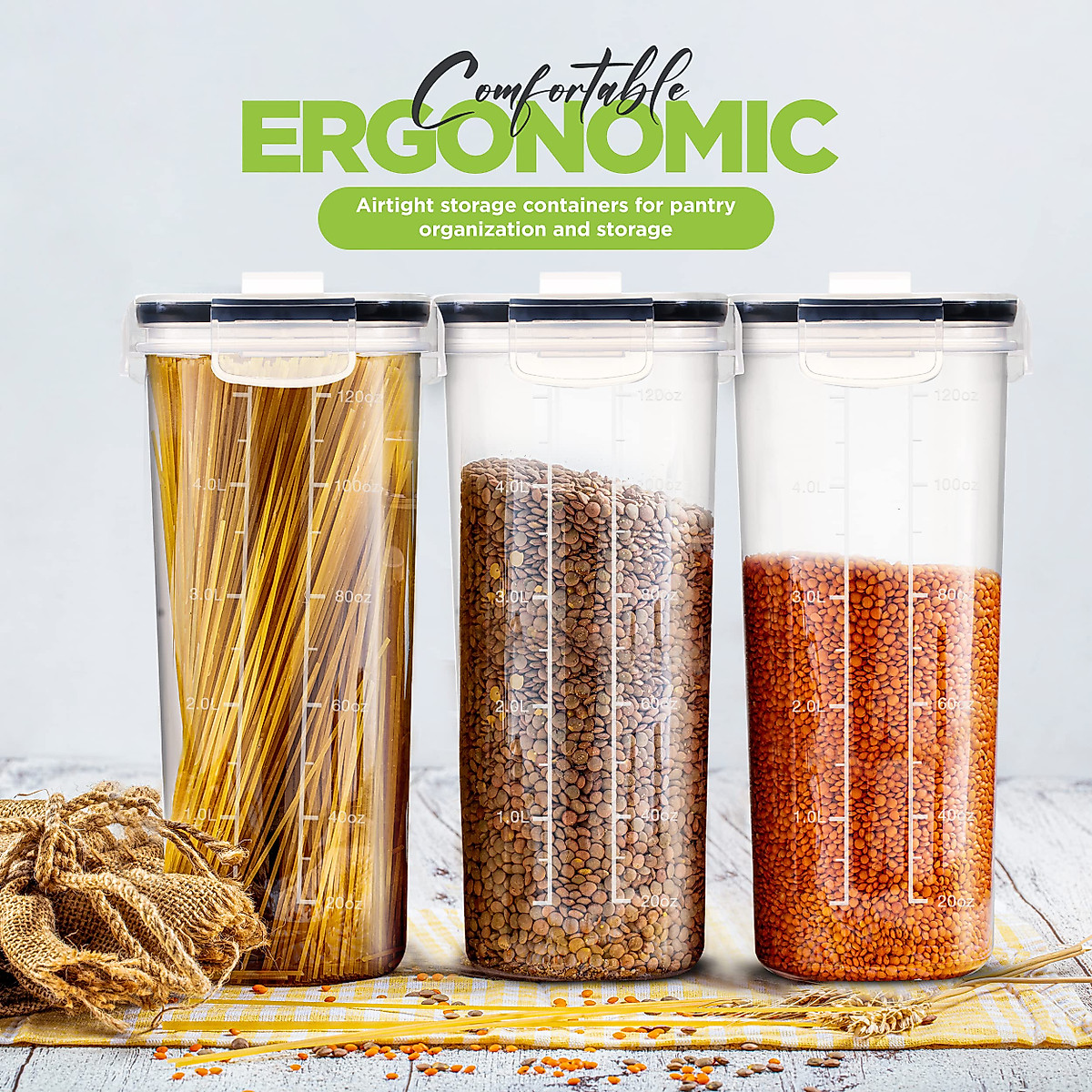 Utopia Kitchen Cereal Containers Storage - Liter Airtight Food Storage Containers & Cereal Dispenser For Pantry Organization And Storage (Clear, 4 Liter Pack of 2)