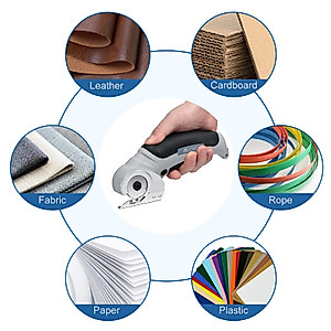 VLOXO Cordless Cardboard Cutter, Electric Fabric Cutter with Safety Lock 4.2V Electric Scissors Multi-Cutting Tools, Rechargeable Rotary Cutter Electric for Leather Felt Rug Box with Storage Box Grey