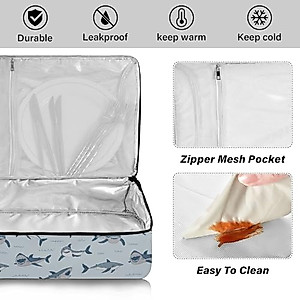 Kcldeci Insulated Thermal Food Carrier Insulated Casserole Carrier for Hot or Cold Food,Shark Sea Animal Insulated Tote Bag for Potluck Cookouts Parties Picnic,Lasagna Lugger