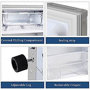 PEIHONGET Mini Fridge with Freezer, 3.2 Cu.ft, 5 Settings Temperature Adjustable, Low Noise, Reversible Single Door, Compact Refrigerator for Bedroom Office and Dorm, Apartment, Kitchen(Silver)