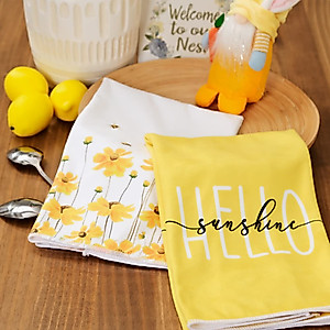 GEEORY Kitchen Towels for Spring Summer Decor Yellow Daisy Dish Towels 18 x 26 Inch Ultra Absorbent Bar Drying Cloth Hello Sunshine Hand Towel for Kitchen Bathroom Party Home Decorations Set of 2