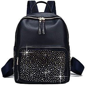 ZZFAB Rhinestone Backpack Faux Leather Black