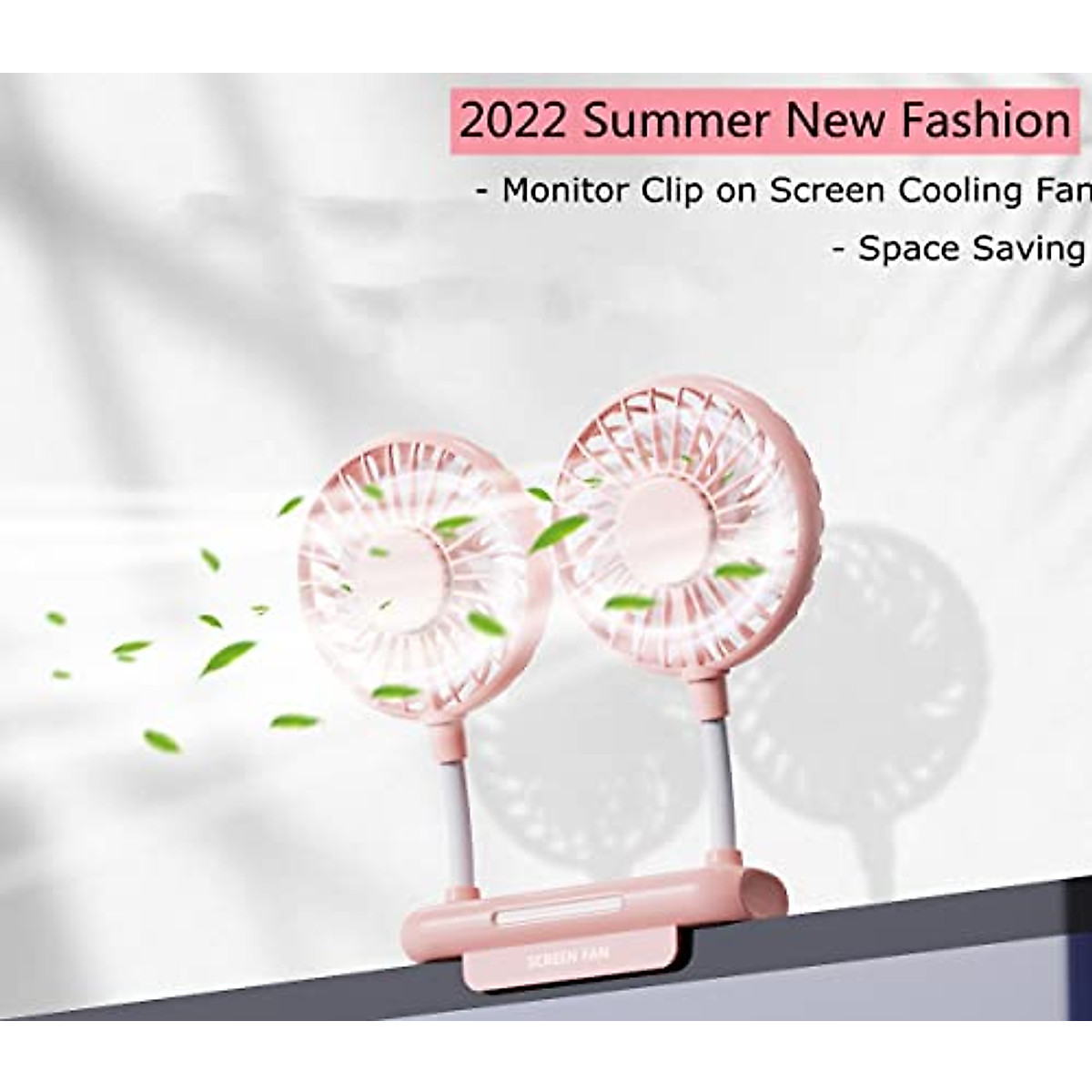 Lrufodya Monitor Clip on Fan Mini Clip Fan, Desktop Fan with 3 Speeds Strong Wind Office Fan for Girls Women, Table Fan with Sturdy Adjustable Clamp, Small Fan USB Fan for Office (Cherry Pink)