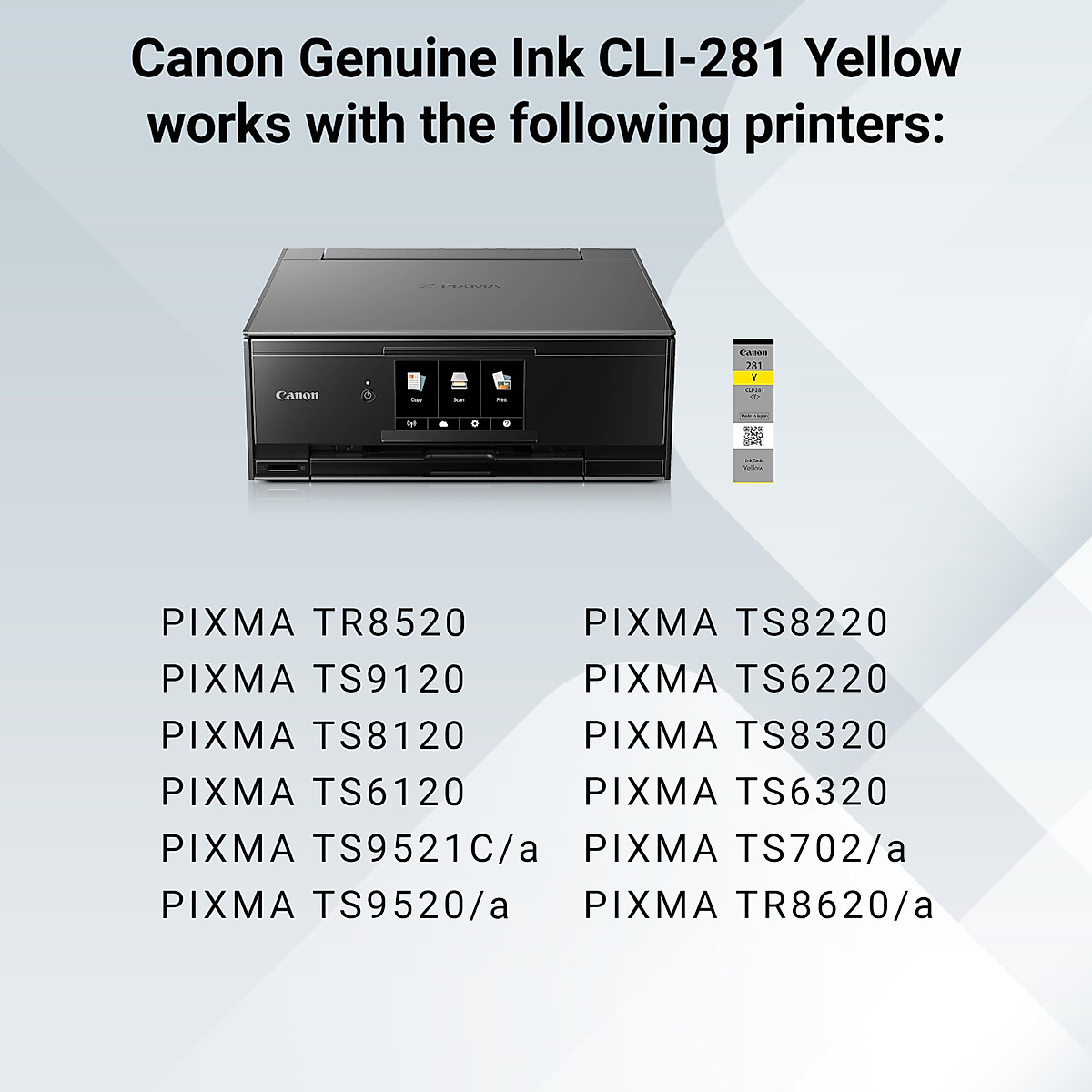 Canon CLI-281 Yellow Ink Tank Compatible to TR8520, TR7520, TS9120 Series,TS8120 Series, TS6120 Series, TS9521C, TS9520, TS8220 Series, TS6220 Series