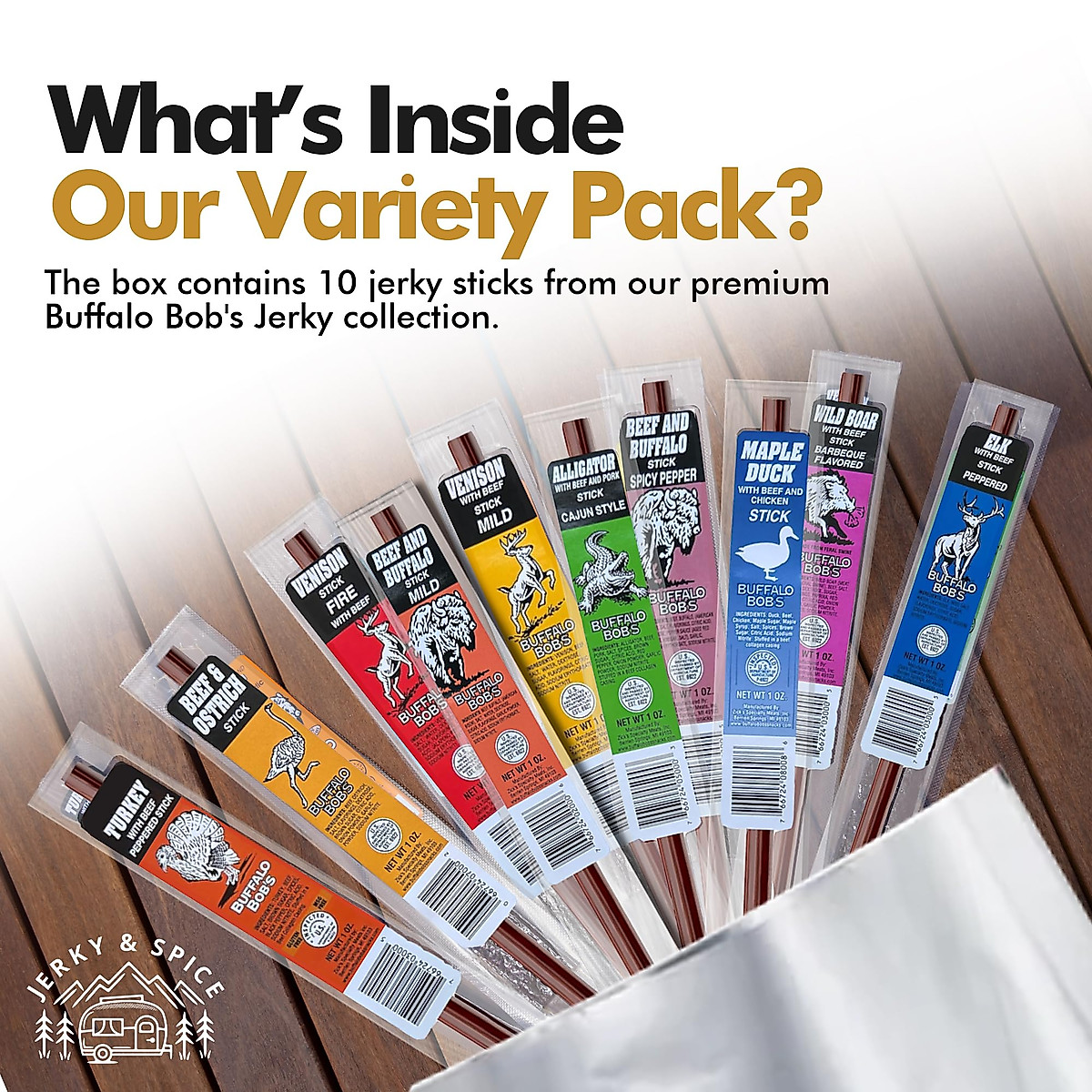 10 Piece Game Jerky Sticks Alligator-elk-buffalo-kangaroo-ostrich-pheasant-venison-wild Boar Variety Pack