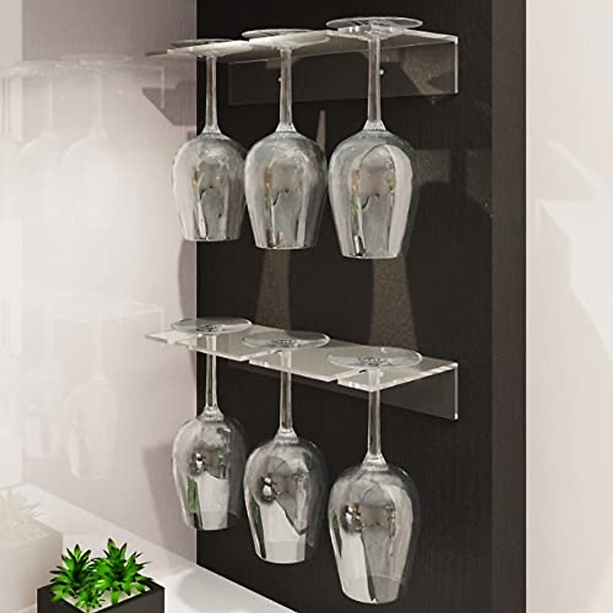 Wine Glass Rack|Stemware Holder|Wine Glass Organizer Glasses Storage Hanger for Bar Kitchen|Acrylic 2 pieces (Black)