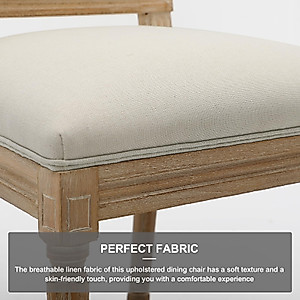 Farmhouse Dining Chairs Set of 2 French Country Kitchen Chairs with Rectangular Back and Solid Wood Legs, Upholstered Rectangular Side Chairs for Dining Room Living Room Kitche (Beige)