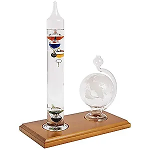AcuRite 00795A2 Galileo Thermometer with Glass Globe Barometer, Barometer Set, Glass/Wood