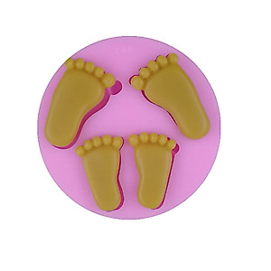Baby Footprint Silicone Molds for Baby Shower Cake Topper Decoration, 4 Cavities Fondant Mold for DIY Baking Cookie, Chocolate, Cupcake and Polymer Clay