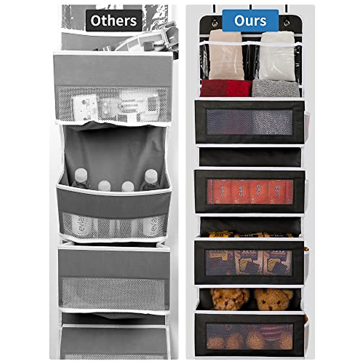 JARLINK 2 Pack 5-Shelf Over Door Hanging Organizer, Foldable Wall Mount 4 Big Pocket Storage with PVC Clear Window, Large Capacity Storage for Bedroom, Kitchen, Cosmetics, Toys, Sundries, etc (Black)