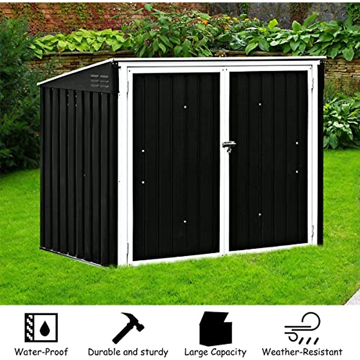 Goplus 6' x 3' Outdoor Storage Shed, Multi-Purpose Galvanized Steel Garden Shed with Air Vent and Lockable Door, Tool Storage Shed for Backyard, Patio & Lawn