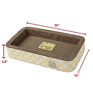 Petrageous 13079 Jerrys Rectangular Corrugated Cat Lounge Scratcher 20-Inch Long 12-Inch Wide 3.5-Inch Tall with Cat Nip is Great for Cats, Yellow