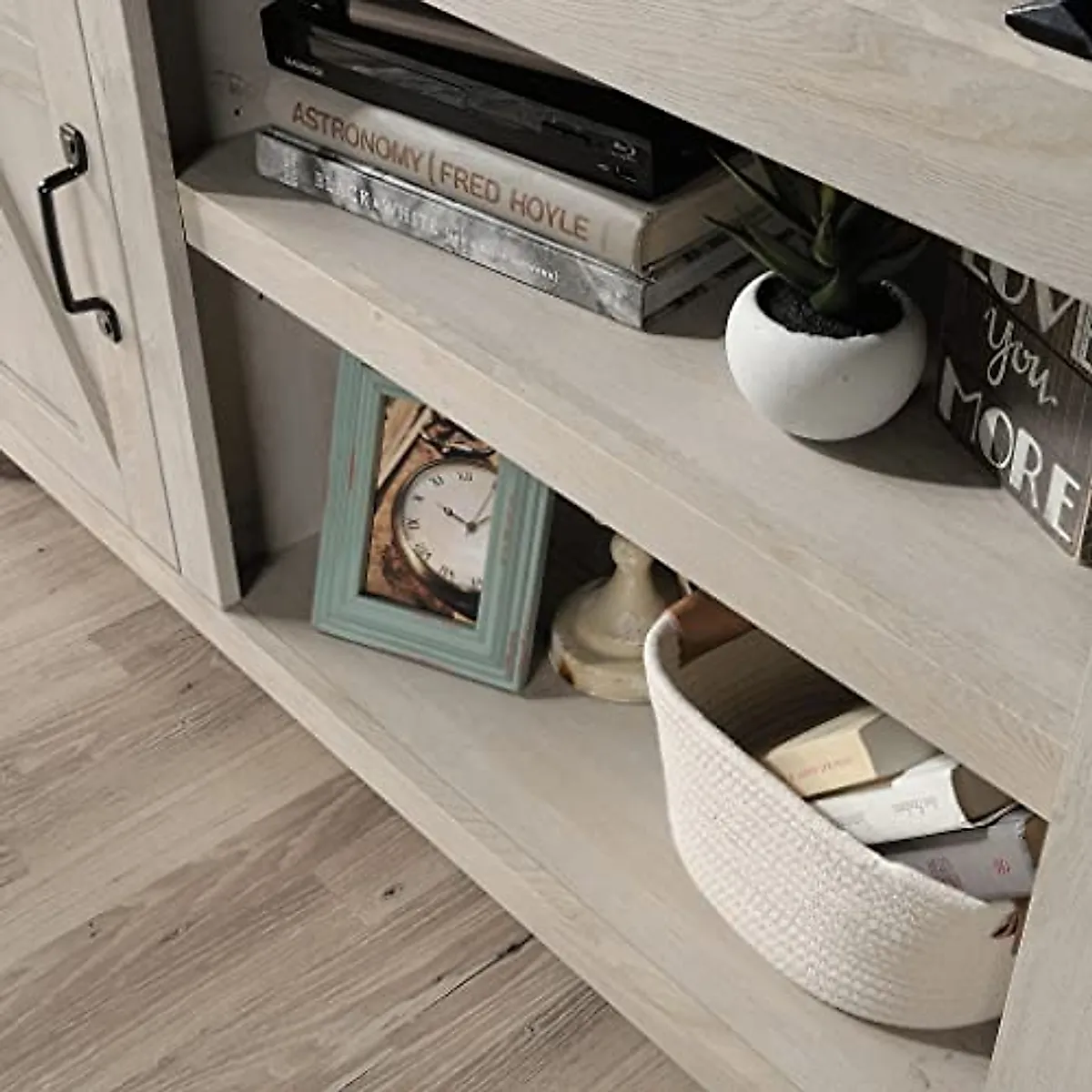 Sauder Misc Entertainment Farmhouse Credenza, for TVs up to 70", Chalked Chestnut Finish