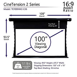 Elite Screens CineTension 2 Projector Screen, 100-inch 16:9, Indoor Electric Motorized Home Theater Automatic Front Projection Movie Office Presentations,TE100HW2-E36| US Based Company 2-Year Warranty