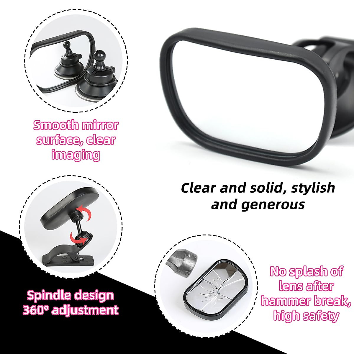 Kewucn Baby Car Mirror, Shatterproof Automotive Interior Rearview Baby Observation Mirror, Adjustable Child Safety Seat Rear View Mirror, Universal Accessories for Most Cars