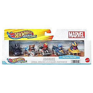 Hot Wheels RacerVerse, Set of 5 Die-Cast Marvel Toy Cars Optimized for Hot Wheels Track Performance with Popular Marvel Characters as Drivers, Gift for Kids & Collectors