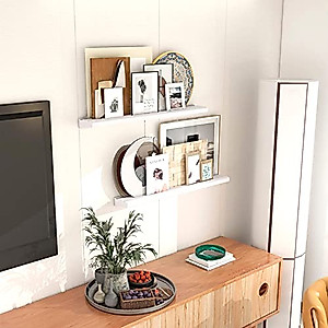 AUYKBVK White Photo Picture Ledge Shelf Wall Mounted Floating Shelves for Room Décor 24 in Wooden Nursery Book Shelves Books Photo Frames Display Shelves with Lip a Set of 2