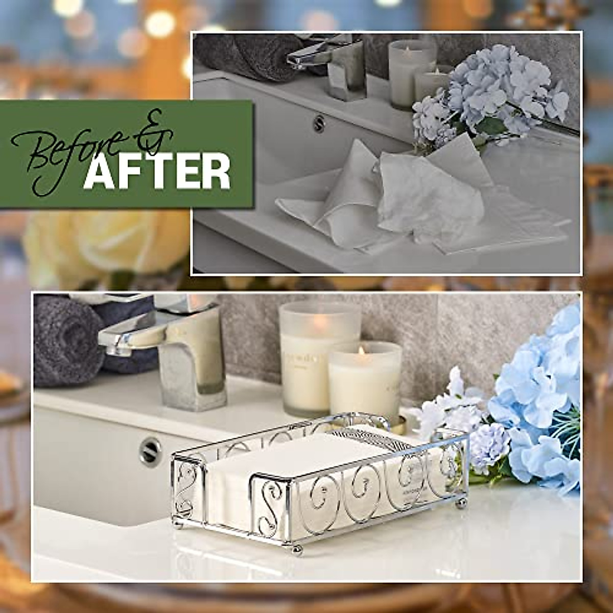 LEVIMETREE Napkin Holder for Bathroom – Cast Iron Silver Napkin Holder for Table – Versatile and Modern Bathroom Napkins Guest Disposable – Premium Paper Hand Towels Caddy, Bathroom Napkin Tray