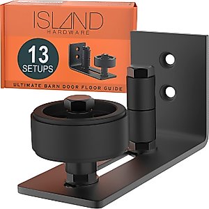 Island Hardware Barn Door Floor Guide Black - Adjustable Wall Mount Barn Door Stopper Stay Roller - Interior/Exterior Barn Door Track Hardware - Bottom Sliding Door Guide for Pocket Closet Barn Doors