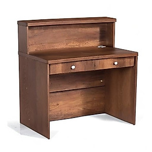 UGOS Mono Walnut Modern Reception Desk w/Transaction Counter | Laminate Desktop | Multifunctional Standing Front Desk for Home, Office, Salon, Spas, and Lobby (40 inch (100 cm))