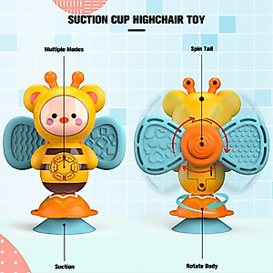 Tinabless Suction Cup High Chair Toy, Baby Musical Toy Yellow Bee Toy with Music and LED Lights, Infant Light Up Toys, Developmental Tray Toy, Newborn Gifts for Ages 6 Months and Up Boys Girls