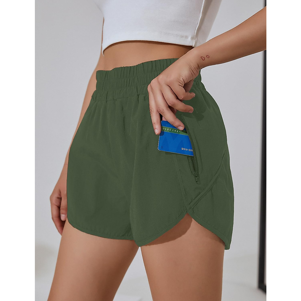 BMJL Women's Running Shorts Elastic High Waisted Shorts Pocket Sporty Workout Shorts Quick Dry Athletic Shorts Pants(M,Green)