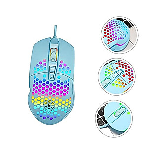SOLUSTRE Laptop 1 PC Mute USB Honeycomb for Design Shell Backlight Accessory Bar Luminescent Compatible Hollow-Out Rainbow Desktop Home Mice RGB Optical Computer Conter Ergonomic with Wireless Mouse
