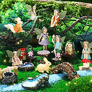 19 Pcs Fairy Garden Accessories Christmas Fairy Garden Kit Garden Miniatures Fairies Fairy Garden Animals Cute Tiny Mushrooms Mini Pond Bridge Figurines Miniature Figurines Micro Landscape Ornaments