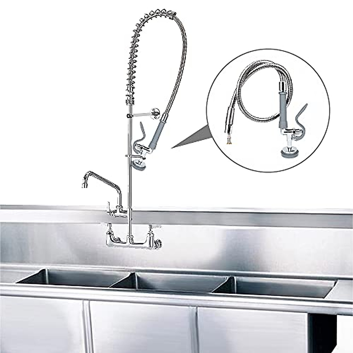 COOLWEST Pre-Rinse Spray Valve with Hose 44 Inch Stainless Commercial Hose with Sprayer Nozzle Head Replacement Kit for Commercial Kitchen Sink Faucet