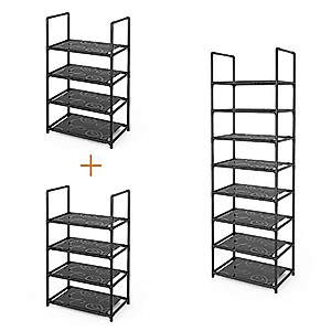 Small Shoe Rack, 4-Tier Narrow Shoe Shelf Storage for Closet Entryway Skinny Shoe Organizer Metal Black Stackable Shoe Stand