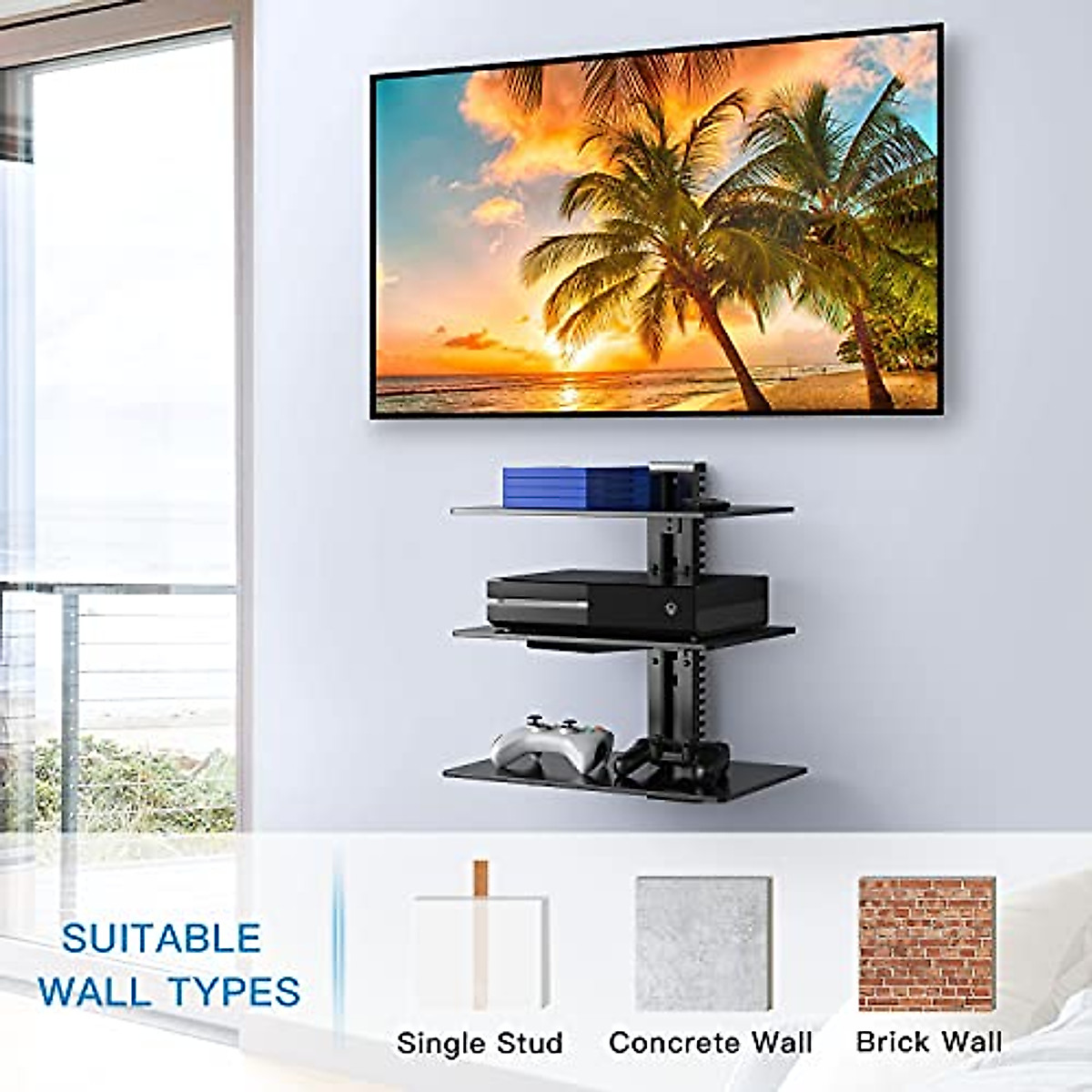 PERLESMITH TV Anti-tip Straps & Floating Wall Mounted Shelf AV Mount Shelf