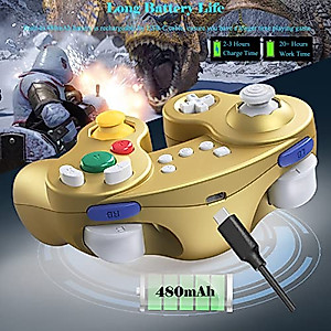EXLENE Gamecube Controller Switch, Wireless Switch Pro Controller for Nintendo Switch/Lite/PC/Android/iOS/Steam, Support Wake Up, Motion, Adjustable Rumble, Turbo & Auto Turbo (Gold)
