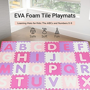 Tadpoles Foam Playmats for Kids, 36 Interlocking Tiles Teach the ABCs and Numbers 0-9, For Ages 3 and Up, Colors: Pink/Purple, 36 Count (Pack of 1)