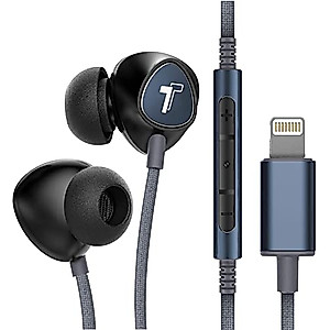 Thore iPhone Earphones (Apple MFi Certified) V110 in Ear Braided Wired Lightning Earbuds (Sweat/Water Resistant) Headphones with Mic/Volume Remote for iPhone 14/13/12/11/Pro Max/XR- Blue