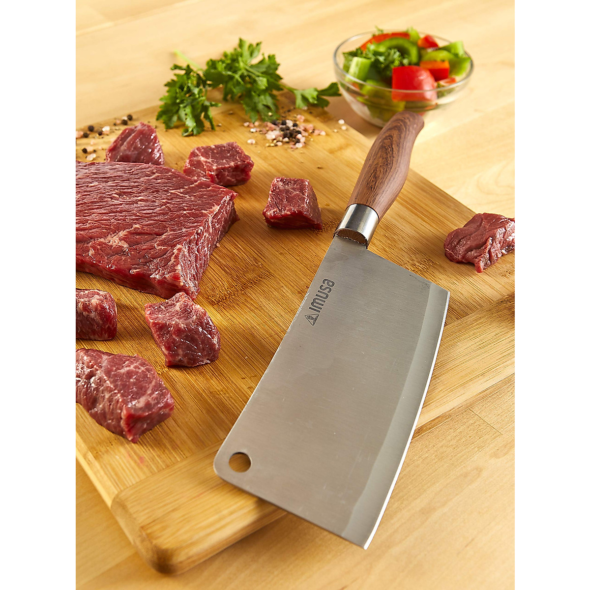 IMUSA USA IMU-73053 5.5" Stainless Steel Cleaver with Woodlook Handle